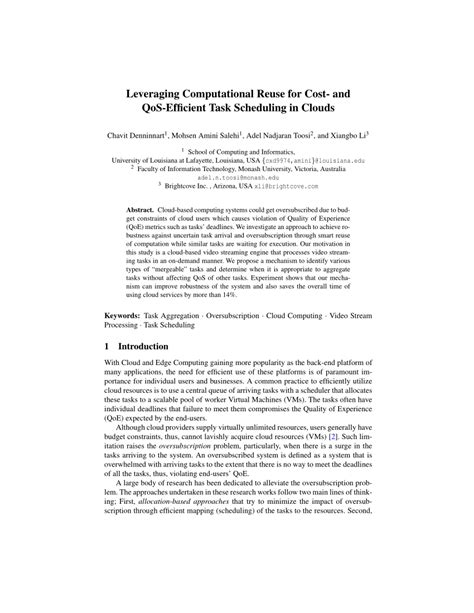 pdf leveraging computational reuse for cost and qos efficient task scheduling in clouds