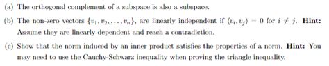 solved a the orthogonal complement of a subspace is also a