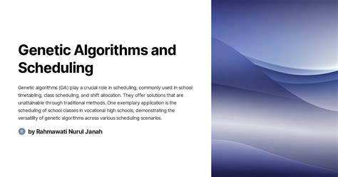 genetic algorithms and scheduling