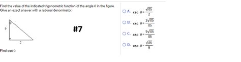 solved find the value of the indicated trigonometric