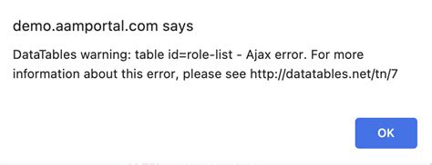 DataTables Warning Table Id Role List Ajax Error Issue 262
