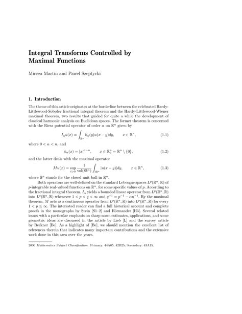 pdf integral transforms controlled by maximal functions