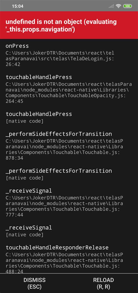 javascript erro com react navigation undefined is not an object evaluating this props