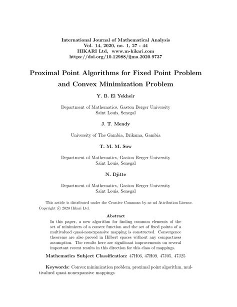 pdf proximal point algorithms for fixed point problem and convex minimization problem