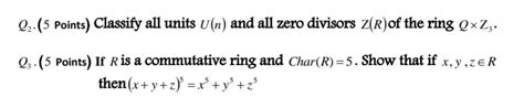 solved q2 5 points classify all units u n and all zero