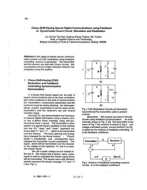 pdf chaos shift keying secure digital communications using feedback to synchronize chua s