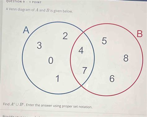 QUESTION 9 1 POINT A Venn Diagram Of A And B Is Given Below Find A C