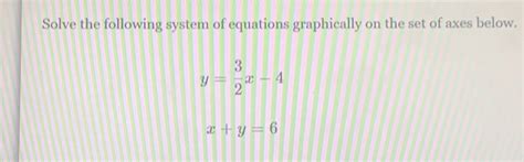solved solve the following system of equations graphically on the set of axes below y 3 2 x 4