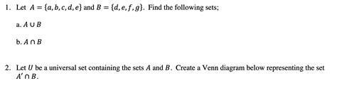 solved 1 let a {a b c d e} and b {d e f g} find the