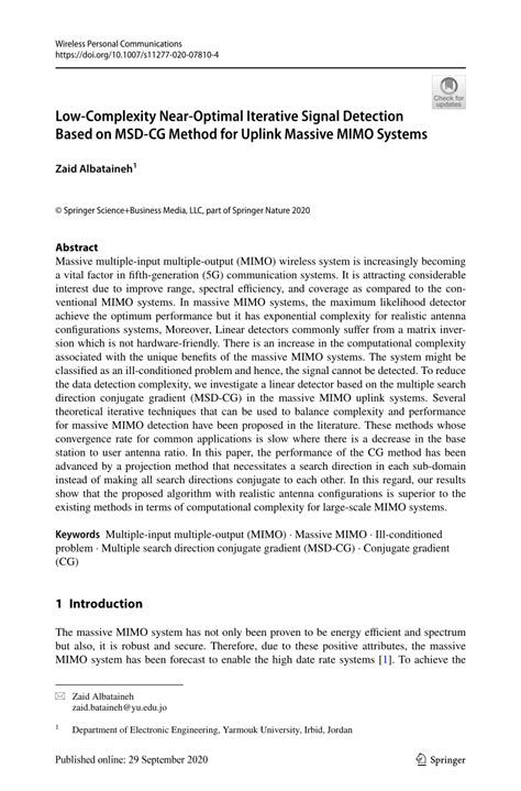 pdf low complexity near optimal iterative signal detection based on msd cg method for uplink