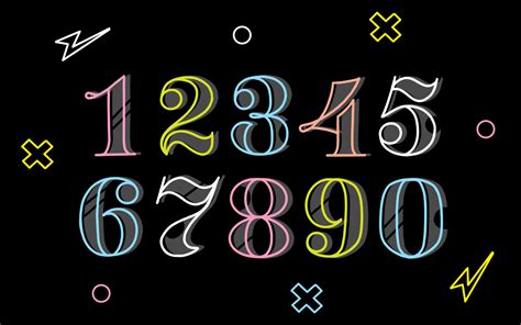 números de néon e números letras em um fundo preto fonte para