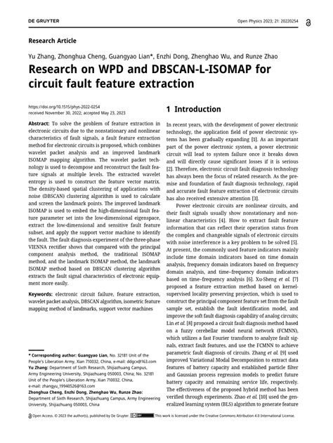 pdf research on wpd and dbscan l isomap for circuit fault feature extraction