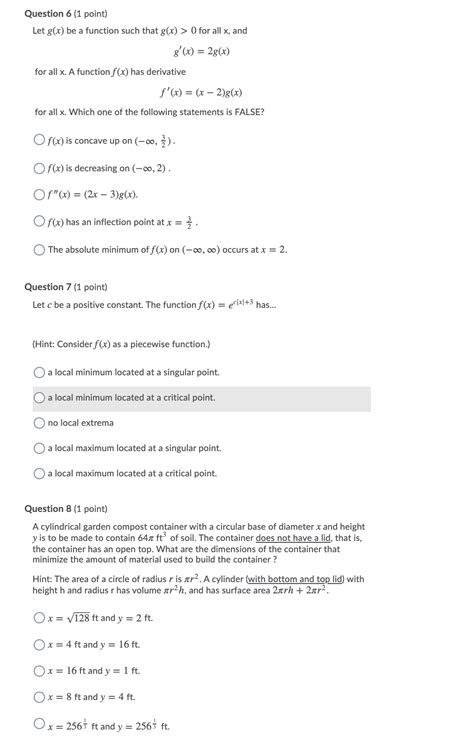 solved question 6 1 point let g x be a function such that