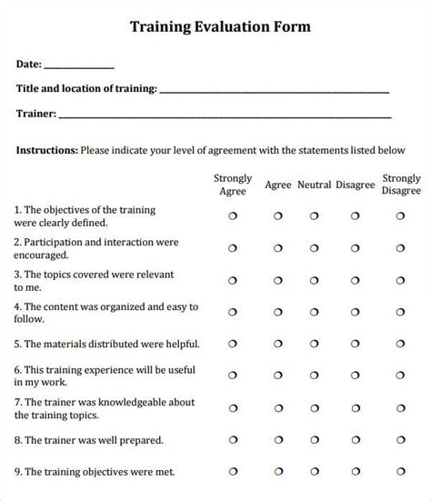 Workshop Evaluation Forms Training Form Template Free Templates Word