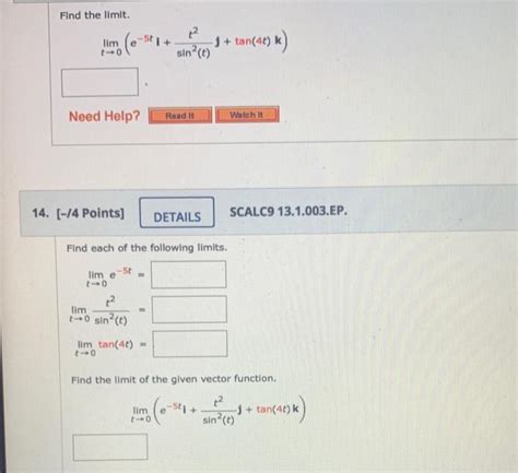 solved find the limit limt→0 e−5t1 sin2 t t2j tan 4t k