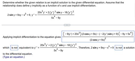 solved determine whether the given relation is an implicit