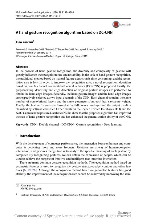 a hand gesture recognition algorithm based on dc cnn