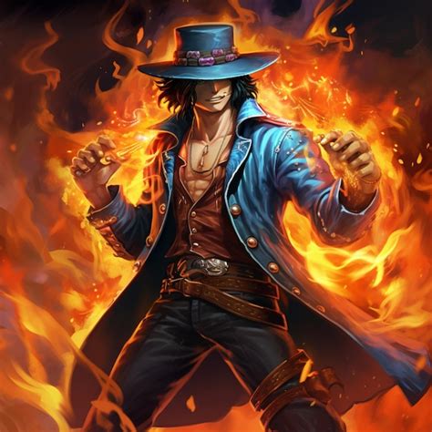 Hermoso Personaje De Anime Portgas D Ace Fondo De Fuego Arte Generado