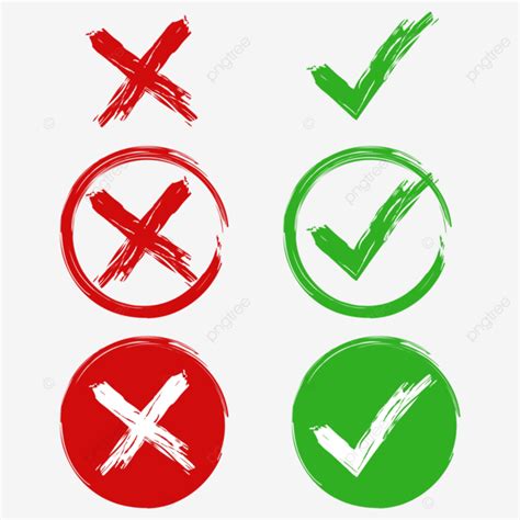 Set Of Cross And Check Mark Sign Or Symbol With Green Red Color Vector