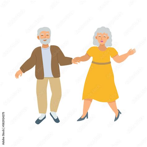 Senior Couple Dancing Happy Old Men And Women In Yellow Dress Elderly People Romantic Concept