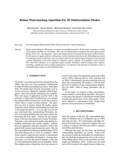 pdf robust watermarking algorithm for 3d multiresolution meshes