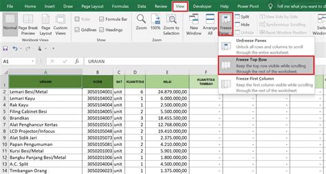 Cara Menampilkan Satu Baris Bagian Atas Blog Tutorial Microsoft Excel