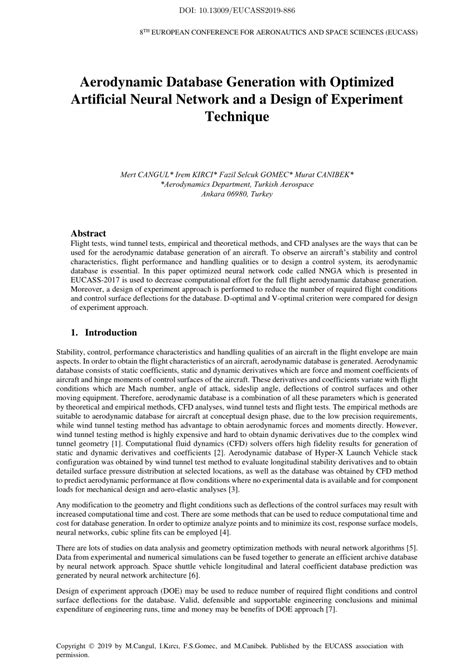 pdf aerodynamic database generation with optimized artificial neural network and a design of