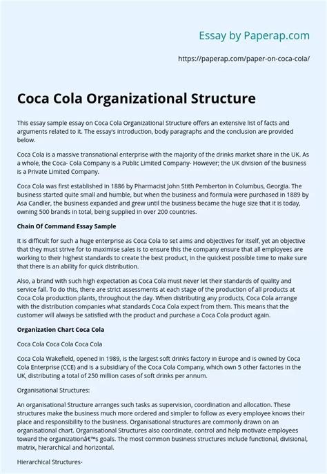 Company Organization Chart Coca Cola