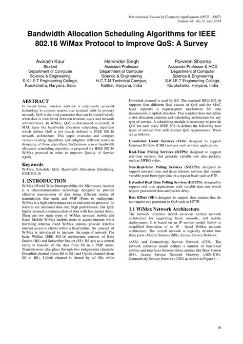 pdf bandwidth allocation scheduling algorithms for ieee 802 16 wimax protocol to improve qos