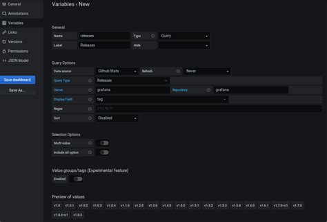 Create Variable With Github Data Source Plugin For Grafana Grafana Plugins Documentation