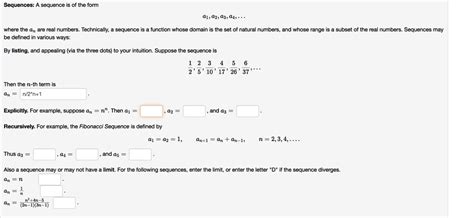 solved texts sequences a sequence is of the form a1 a2 a3 a4 where the a s are real