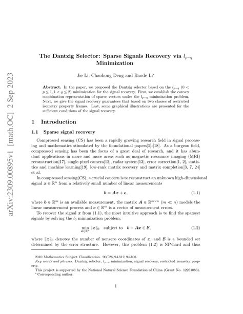 pdf the dantzig selector sparse signals recovery via l p q minimization