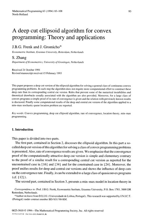 pdf a deep cut ellipsoid algorithm for convex programming theory and applications