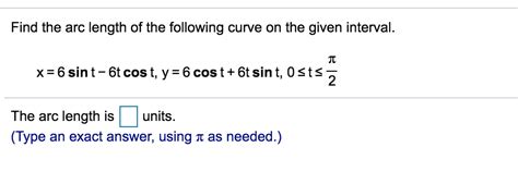 solved find the arc length of the following curve on the
