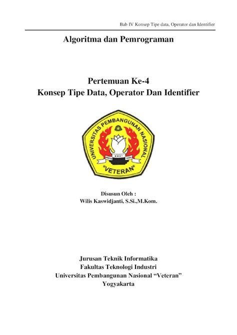 pdf algoritma dan pemrograman pertemuan ke 4 konsep tipe data learning upnyk ac id