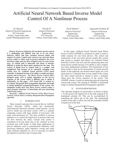 pdf artificial neural network based inverse model control of a nonlinear process