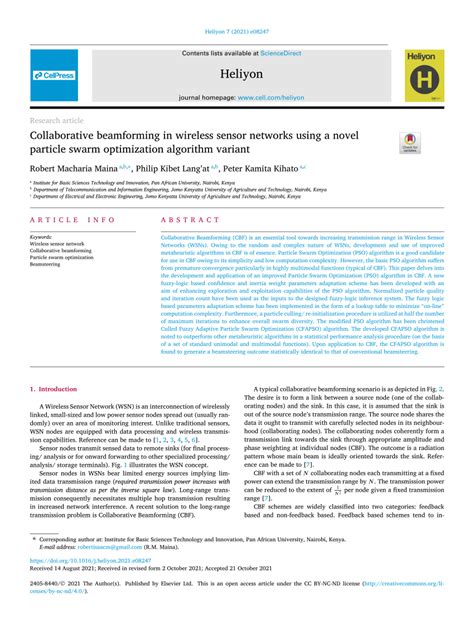 pdf collaborative beamforming in wireless sensor networks using a novel particle swarm