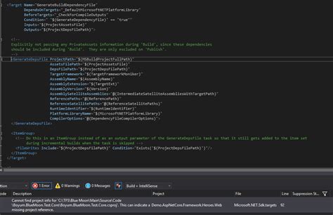 C NET Core Project Reference Issues Cannot Find Project Info For