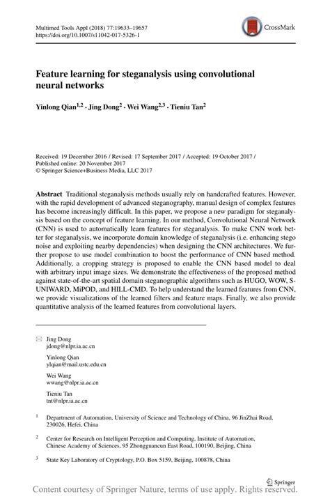 feature learning for steganalysis using convolutional neural networks request pdf