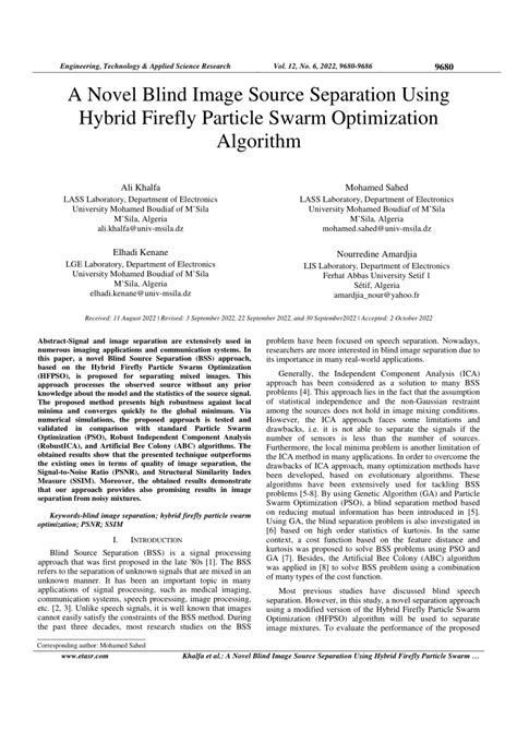 pdf a novel blind image source separation using hybrid firefly particle swarm optimization