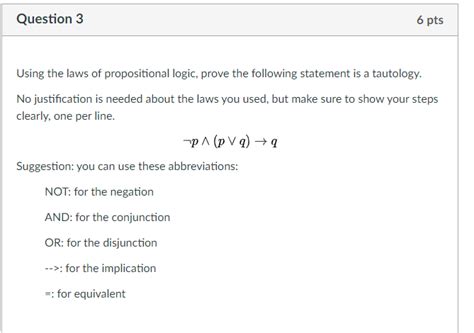 solved question 3 6 pts using the laws of propositional