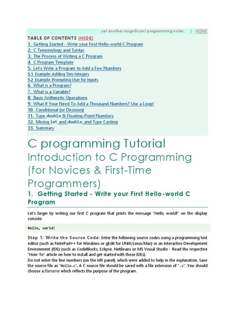 c programming tutorial introduction to c programming for novices and first time programmers