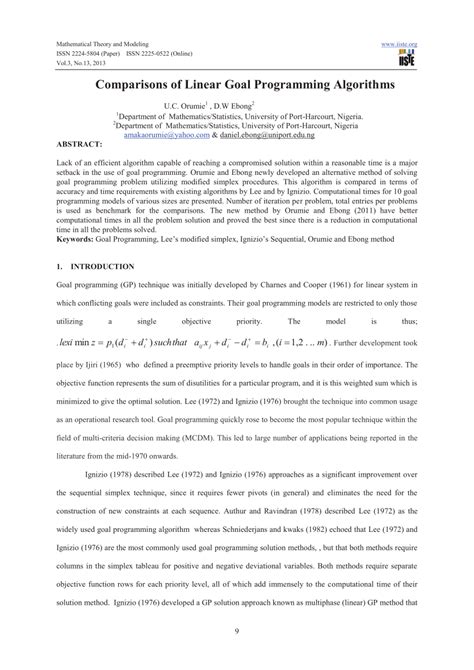 pdf comparisons of linear goal programming algorithms