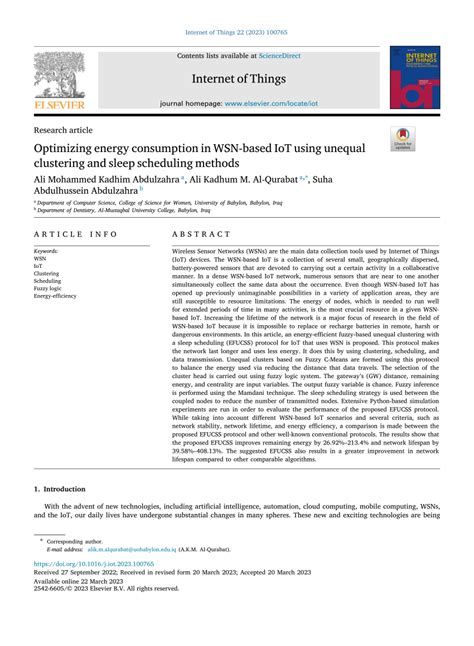 pdf optimizing energy consumption in wsn based iot using unequal clustering and sleep