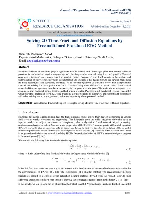 pdf solving 2d time fractional diffusion equations by preconditioned fractional edg method