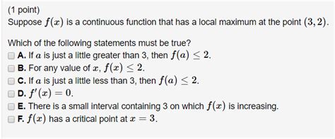 solved 1 point suppose f x is a continuous function that