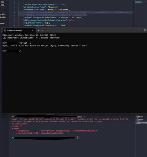 Windows Win 11 MySQL Command Not Found In Integrated VSCode CLIs