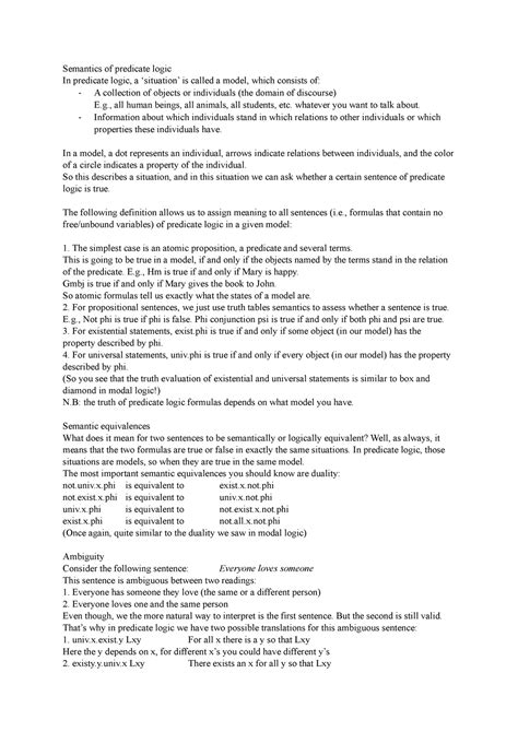 logic notes semantics of predicate logic semantics of predicate logic in predicate logic a