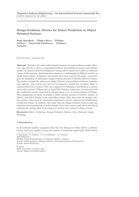 pdf design evolution metrics for defect prediction in object oriented systems