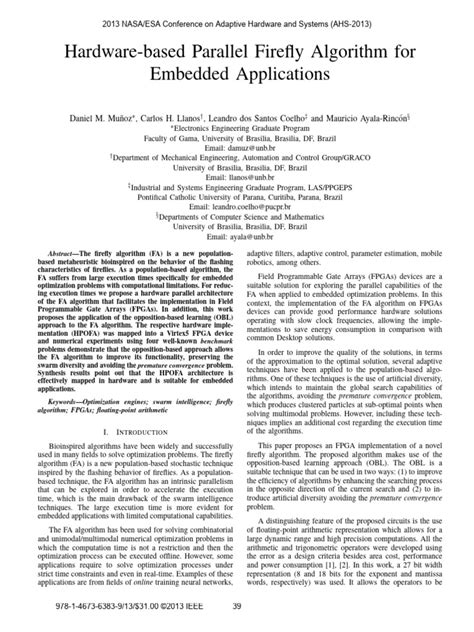 hardware based parallel firefly algorithm for embedded applications pdf field programmable